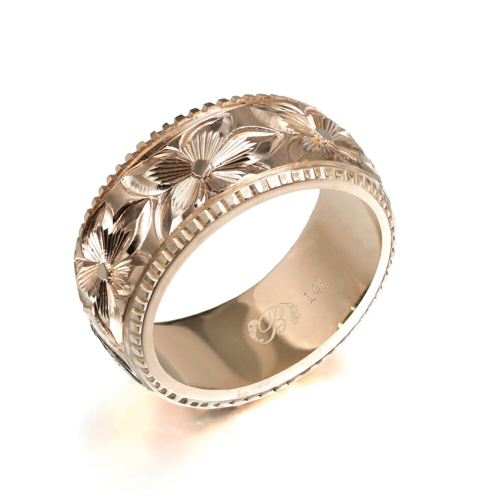 インフォメーションお問い合せ品番PB8D-D20商品名14Kピンクゴールド バレル 幅8mm 厚み2mm プルメリア コインエッジ リングこちらはオーダーメイド商品です入金確認後に、ハワイの工房に製作を依頼する受注生産の商品です。ご注文後の...