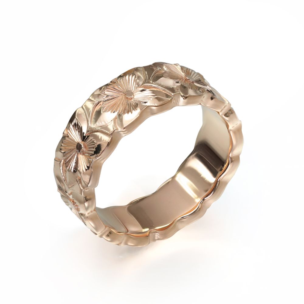 インフォメーションお問い合せ品番PF6D-A20商品名14Kピンクゴールド フラット 幅6mm 厚み2mm プルメリア カットアウト リングこちらはオーダーメイド商品です入金確認後に、ハワイの工房に製作を依頼する受注生産の商品です。ご注文後...