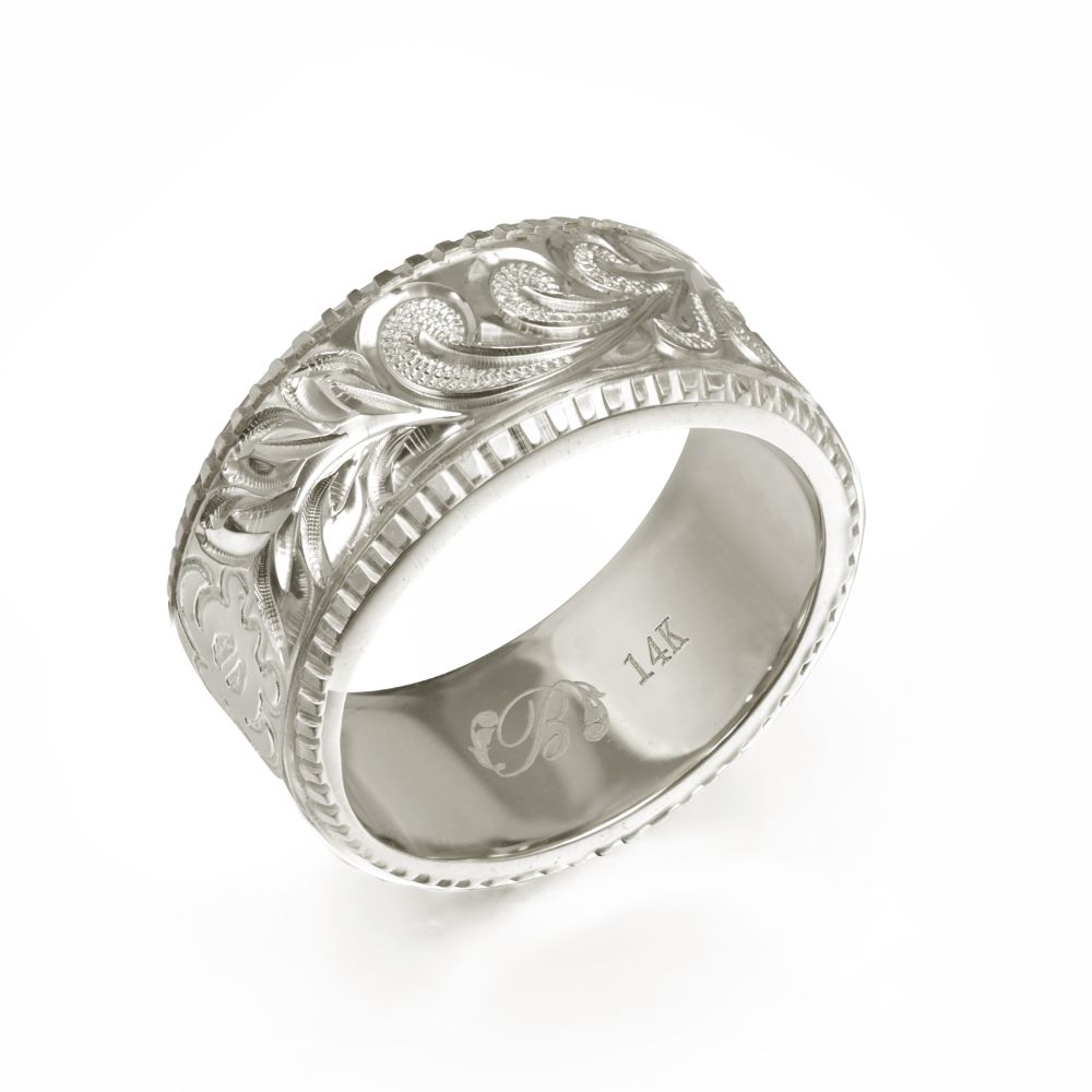 インフォメーションお問い合せ品番WF8C-D15商品名14Kホワイトゴールド フラット 幅8mm 厚み1.5mm マイレ＆カレイキニ コインエッジ リングこちらはオーダーメイド商品です入金確認後に、ハワイの工房に製作を依頼する受注生産の商品...