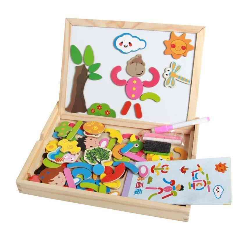 サイズFサイズについての説明対象年齢：3歳からお手本カードを見ながら、丸 三角 四角などのマグネットパーツ（木製ピース裏面にマグネットシートがついています）を使って絵を完成させます。もちろん自分で好きな形を作ってもOK。お子様の様々な好奇心...