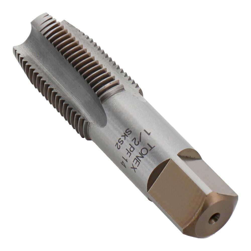 商品情報 品番：PF1/2 全長：80mm ネジ部長さ：35mm シャンク径：18mm シャンク四角部幅：14mm 下穴ドリル径：19.0mm 特長 きれいなメネジが立てられます。 仕様 ガス管用メネジ山形成。 材質 SKS2 ※改良により...