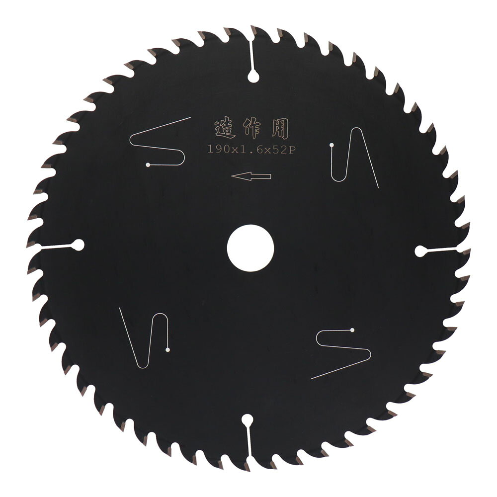ブラックフッ素コーティングでより軽快な切れ味 商品情報 外径：190mm 刃厚：1.6mm 刃数：52P 穴径：20mm 特長 ブラックフッ素コーティング 制振・消音 　レーザースリット 用途 造作用 両側面研磨刃 ※改良により予告なく形状...