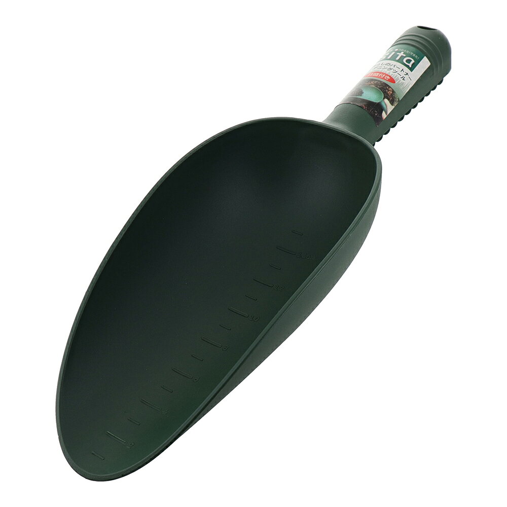 手が疲れにくく、軽くて丈夫！ 商品情報 品番：A254 全長：300mm 重量：約70g 用途 便利な目盛付 土入れ・植え替え作業に ※改良により予告なく形状や仕様が変更になる場合があります。ご了承ください。