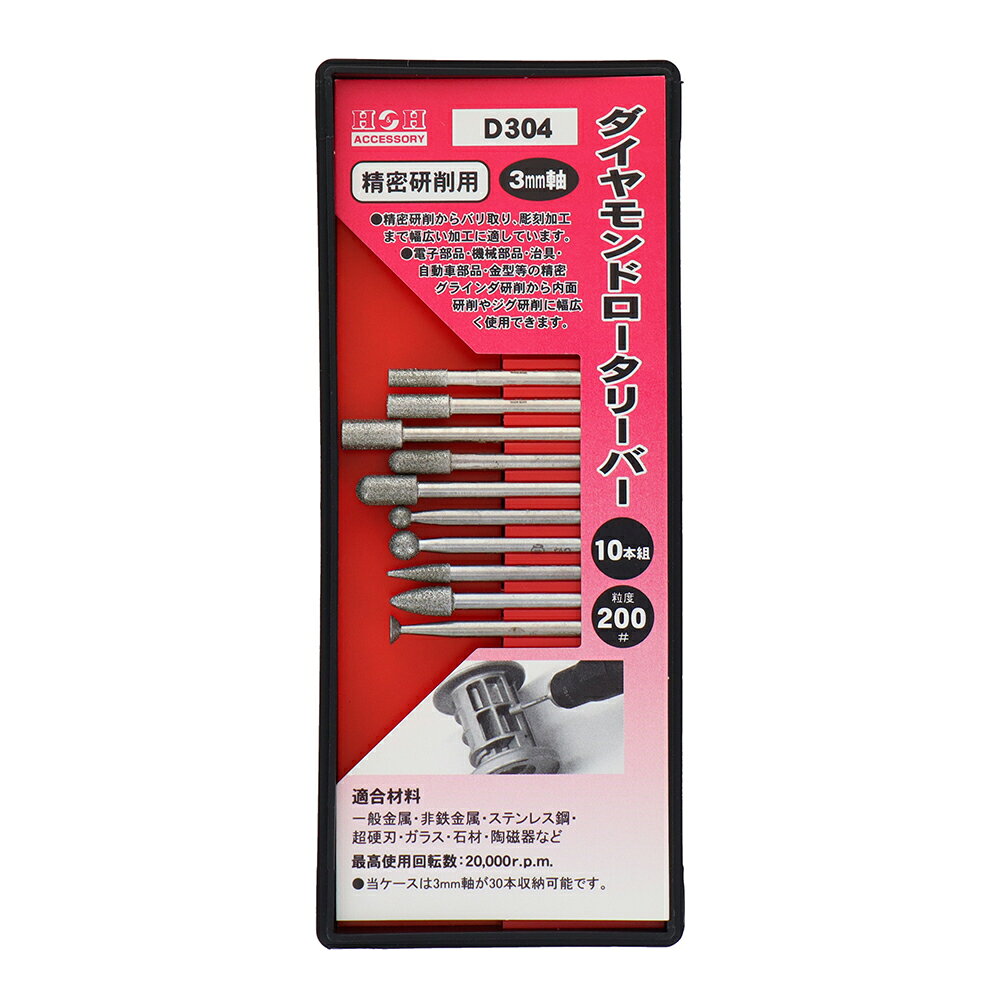 商品情報 品番：D304 セット内容：A3-0310・A3-0410・A3-0510・C3-0410・C3-0510・ D3-0404・D3-0505・G3-0310・G3-0510・Y3-0523 軸径：3mm 粒度：#200 特長 クロ...