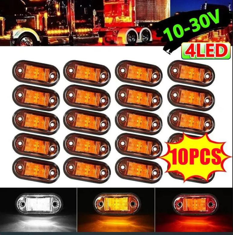 10-30V ユニバーサル 4 LED サイドマーカーライト 電球 フロント リア サイド インジケーターライト 電球 トラック RV 車 バス トレーラー バン キャラバン用 - アンバー/レッド/ホワイト 10個セット 10-30V ユ...