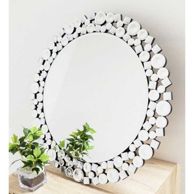 上品な印象の円形で、クリスタル調の装飾が豪華な鏡です。 卓上・壁掛け、どちらでもお使いいただけます。 実用性はもちろん、インテリアとしても素敵です。 MIRAYUブランドコンセプト ”未来を夢見る　女性のために” 仕様： スタンド付、壁掛け...