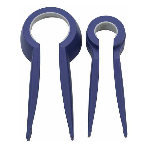 ・直径約2〜8.5cmの蓋に対応。大、小のサイズを重ね合わせて収納できます。 ●サイズ／大：約9×20×3.5cm、小：約5.6×17.3×3.5cm ●重さ／大：約85g、小：約64g ●材質／本体：ポリプロピレン、滑り止め部：エラストマ...