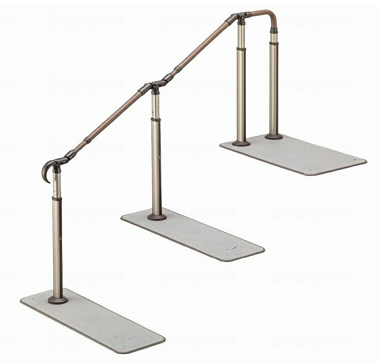 ●握りやすい楕円伸縮手すり 手すりが大きなカーブ形状なので握ったときに手のひらが痛くなりにくくしっかりと指の関節がかかるので安定した歩行動作ができます。 ●140cmの無段階調節手すり 手すりが大140cmまで調節できることで、段差4段に対...