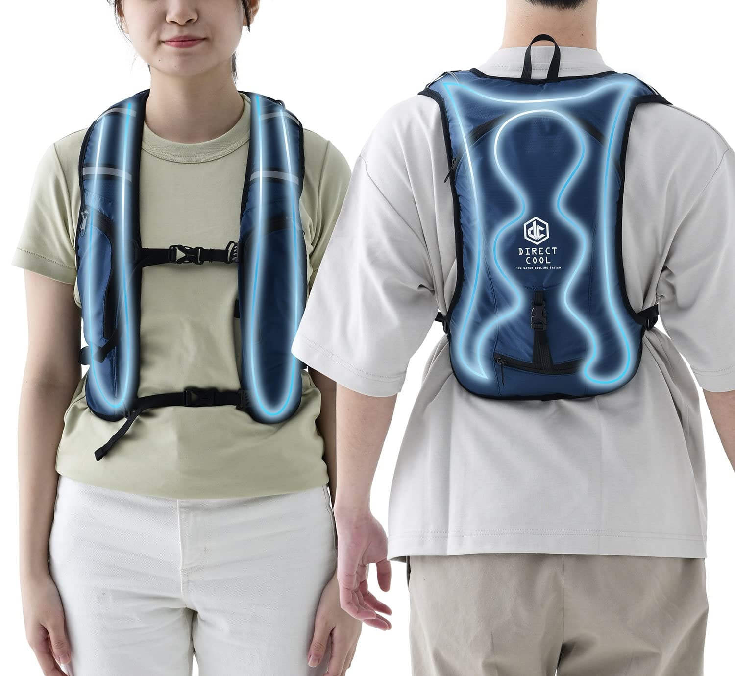 ・サイズ:フリーサイズ(S~5L相当)、胸囲80-130cm、肩幅30cm、着丈43cm、前着丈36cm、後着丈47cm ・カラー:ネイビー ・ウェア素材:(表地)ナイロン、(裏地)ポリエステル ・タンク素材:TPU ・冷却ホース素材:シリ...