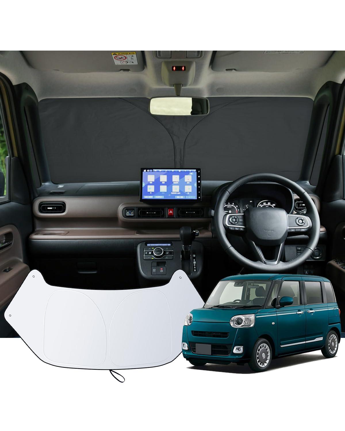 ・適用車種:ダイハツ・ムーヴキャンバス(ストライプス/セオリー) 2代目 LA850/860S型 2022年モデル~現行 ・素材:多層複合断熱素材、ナノチタン銀反射層、複合断熱吸光生地 ・フレーム素材:メモリ金属フレーム ・機能:UVカット...