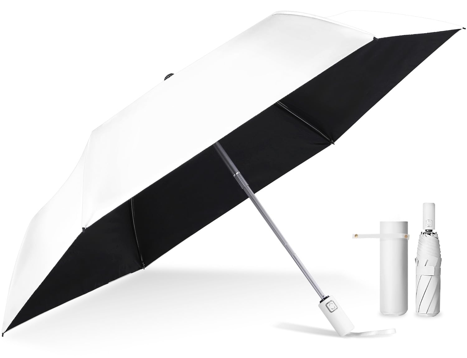 ・UVカット率:100% ・遮光率:100% ・重量:280g ・機能:晴雨兼用、ワンタッチ自動開閉、撥水加工、防水加工
