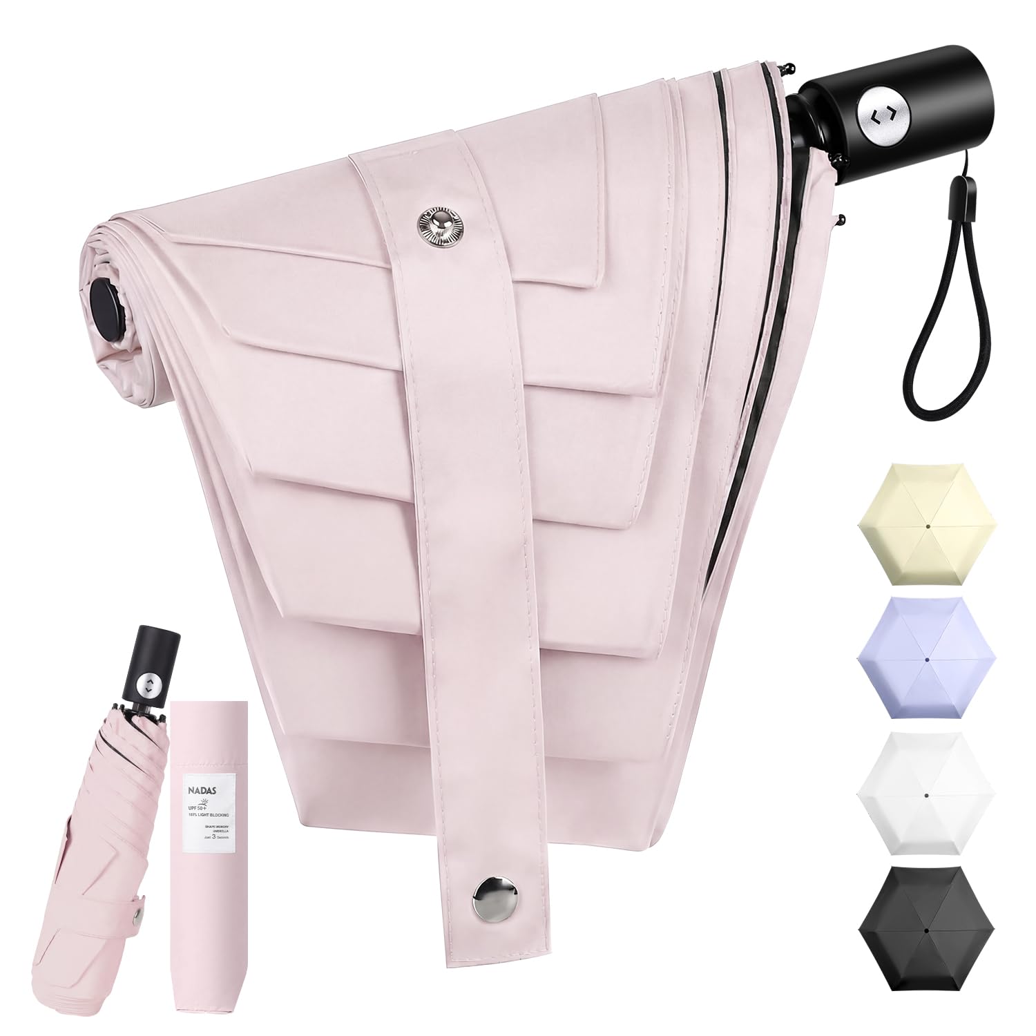 ・UVカット率:100% ・遮光率:完全遮光 ・UPF:50+ ・機能:形状記憶構造、ワンタッチ自動開閉、飛び出し防止設計、耐風構造、高撥水加工、晴雨兼用 ・付属品:収納ポーチ ・対象:男女兼用(レディース・メンズ) ・カラー:ライトピンク