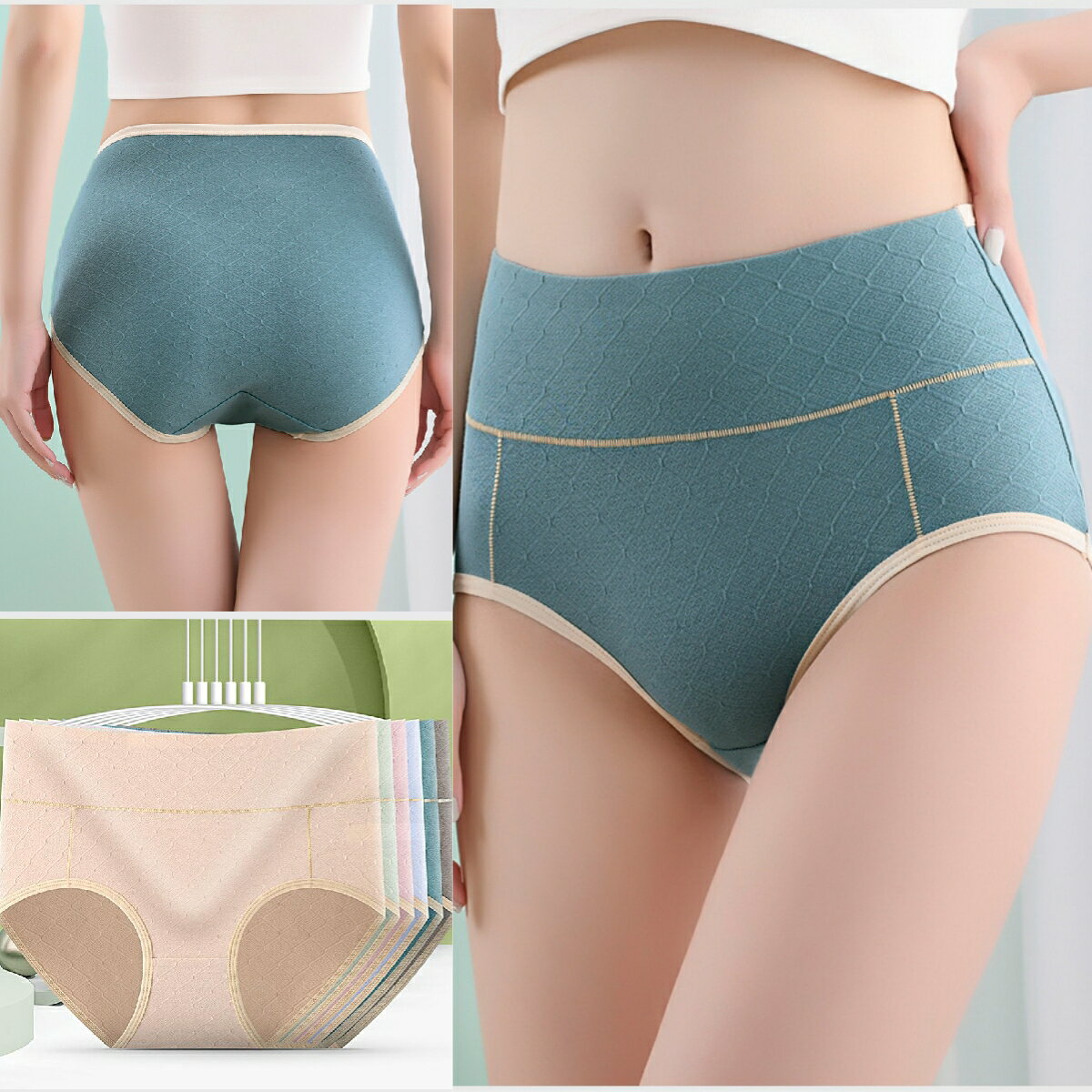 平置きサイズMサイズ：約27cm×24cmLサイズ：約28cm×25cmXLサイズ：約30cm×26cmXXLサイズ：約32cm×27cm素材：綿、ポリウレタンちょっと深めのハイライズショーツ。身生地は優しい肌触りのストレッチ素材。伸縮性も...