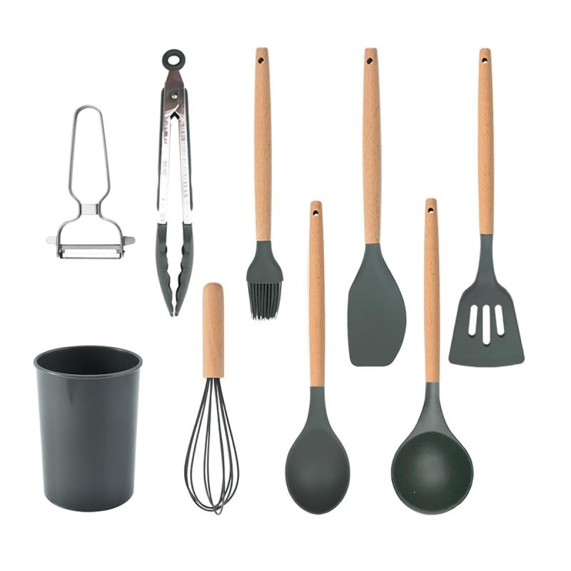 キッチンツール セット 調理器具 12点/9点セット 一人暮らし 台所用品 新居祝い 母の日プレゼント 耐熱 耐久性 木製ハンドル 和洋中料理に適用 抗菌 傷つかない フライ返し おたま 1