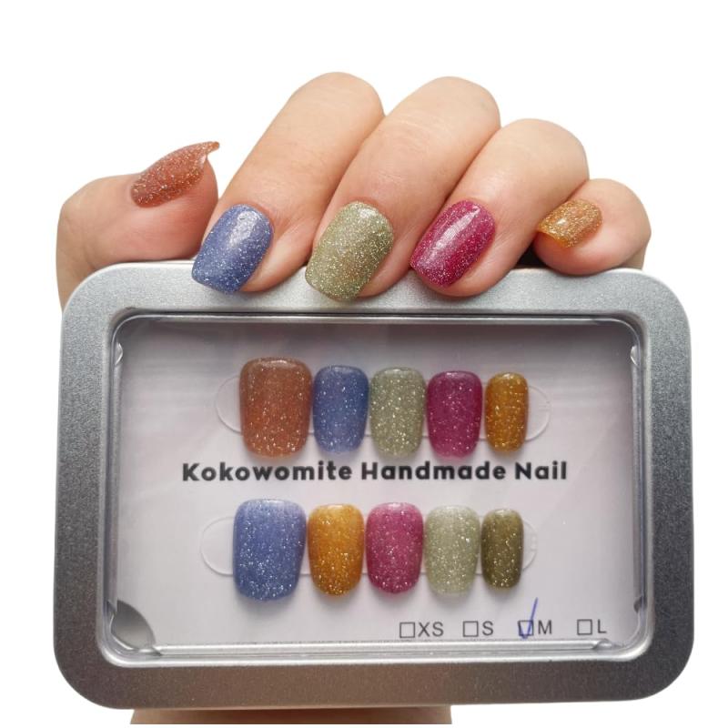Kokowomite Nails 手作りネイルチップ つけ爪 フラッシュネイル 人気 おしゃれ 可愛い 付け爪 10枚入
