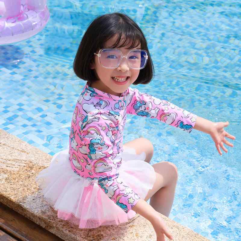 ・対象年齢: 2-10歳・対象性別: 女・柄: カートン.小清新・素材: ポリエステル・素材構成: ポリエステル80%・適用シーン: 水泳・カラー: 長袖ユニコーン（スイムキャップ付き）.長袖人魚（スイムキャップ付き）.長袖白鳥プリンセス（...