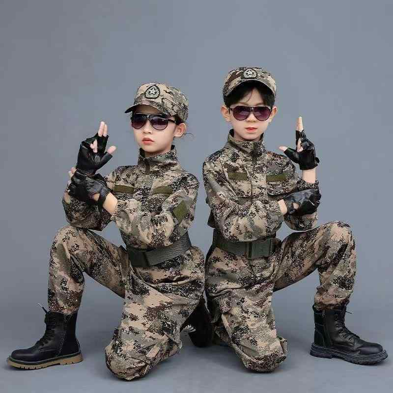 子供用 迷彩服 セットアップ 女の子 サマーキャンプ 軍事訓練 アウトドア 幼稚園児 小学生 演出 特殊部隊 コスチューム 上下セット 帽子付き