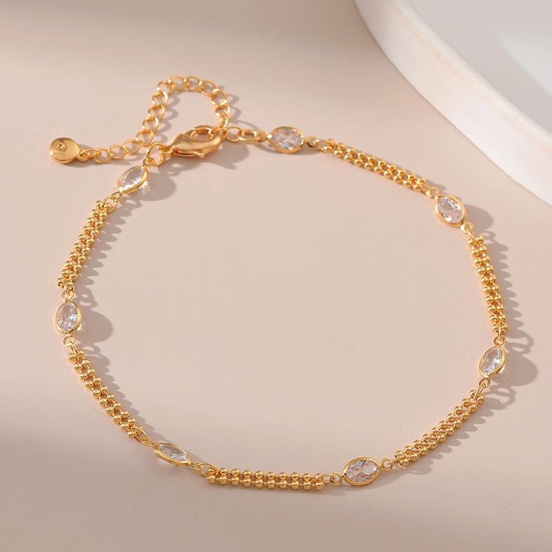 ・種類: 脚链・スタイル: 簡約・対象: 女式・形状: 楕円・素材: 銅・度: 18K・装飾素材: 摆件