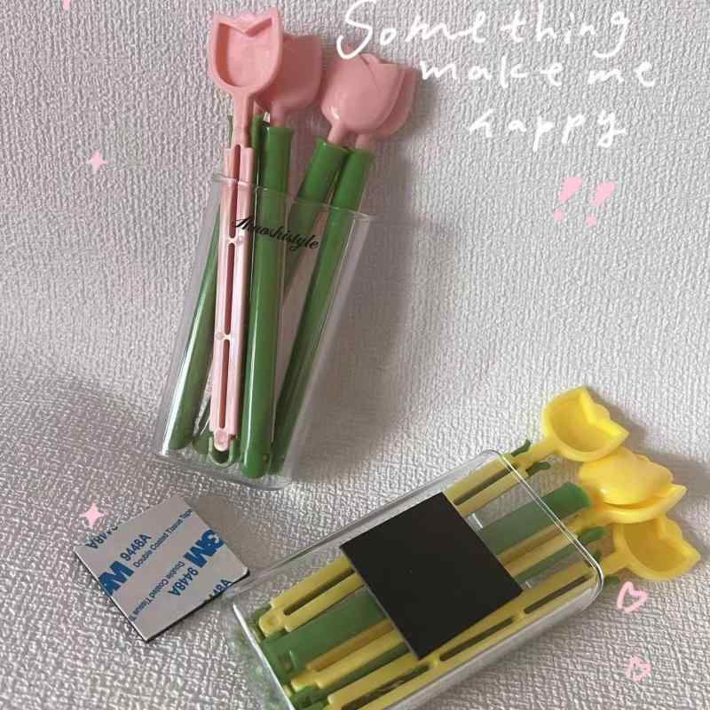 3封口クリップ チューリップ型 食品袋密封 キッチン収納 冷蔵庫マグネット ピンク イエロー・スタイル: 現代的、ミニマル・カラー: ピンク（5+1）セット, 黄色（5+1）セット, ピンク単品, 黄色単品・製品カテゴリ: 封口?（袋留めク...