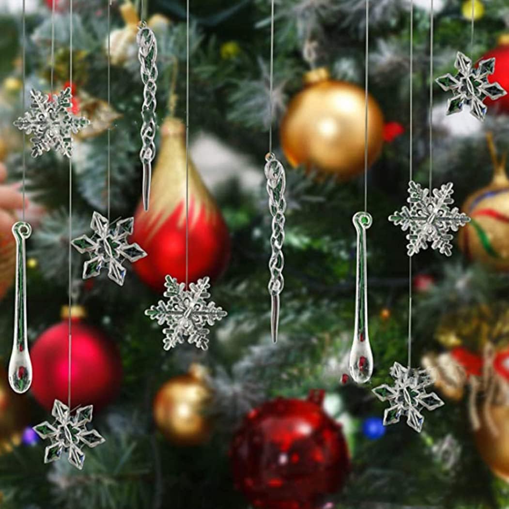 クリスマス ツリー オーナメント 40個セット 透明 雪の結晶 氷柱 水滴 クリア 飾り クリスマスツリー 装飾品 セット 冬 パーティー デコレーション 吊り下げ 北欧風 イルミネーション 新年 イベント DIY 40個セットのクリアオー...