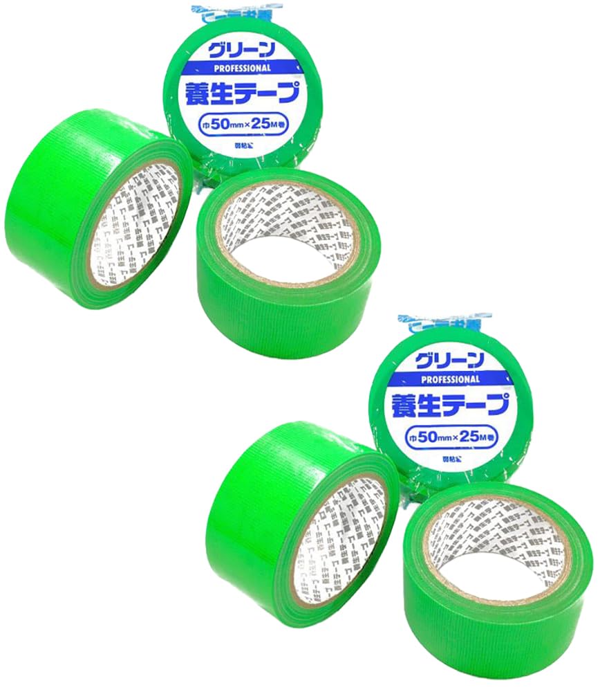 寸法：50mm×25m 材質：ポリエチレン 入数：30巻 重量（梱包）：6.3 kg 粘着弱めで住宅の養生に最適でキレイに剥がせる 内装工事・改装時の養生シート固定用 養生テープ弱粘着（緑） 50mm×25m 中国製 JAN CODE 45...