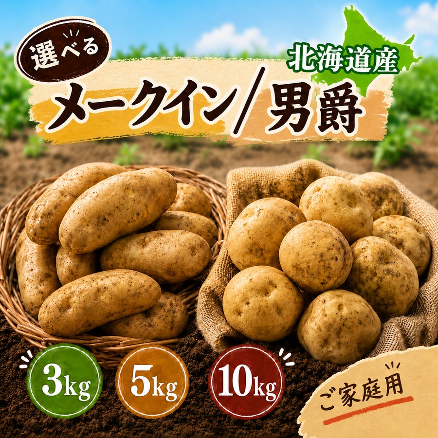選べるメークイン 男爵 じゃがいも 3kg 5kg 10kg 北海道産 訳あり 新鮮 じゃが芋 大きさ おまかせ 国産 訳アリ 食品 ジャガイモ ワケあり お得 北海道 3キロ 5キロ 10キロ おいしい 芋 国産じゃがいも 産地厳選 野菜...