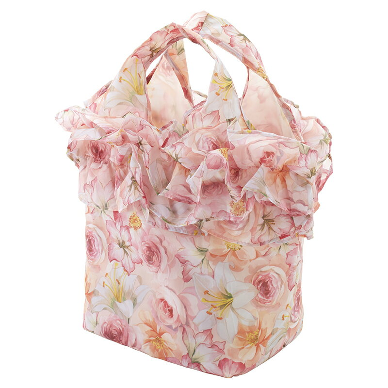 フリルがかわいい折りたたみエコバッグ。 軽量なので持ち運びにも便利！お買い物・旅行のサブバッグにいかがでしょうか。 サイズ(cm)：W37/H26/マチ15 (ハンドル立上り)約12 材質：ポリエステル100％お買い物・旅行のサブバッグに大...