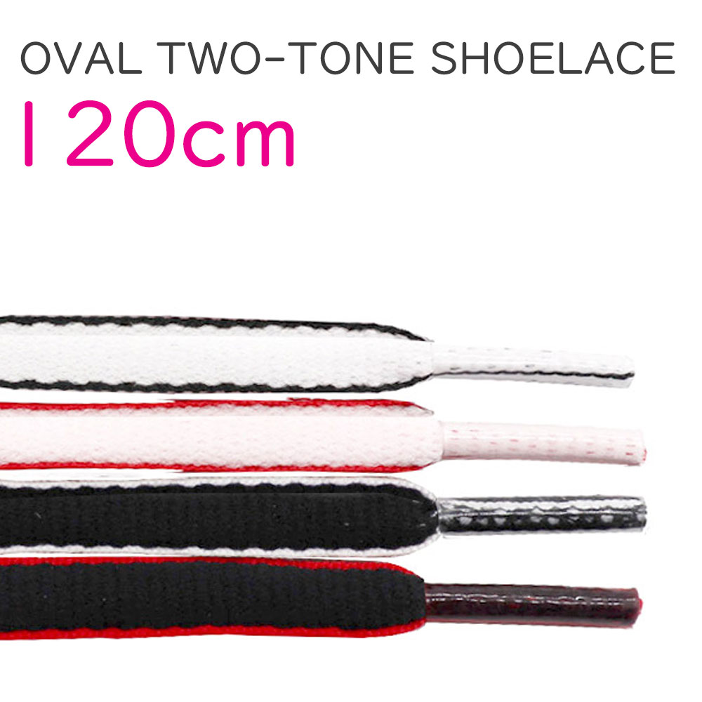商品情報商品名・品番オーバルツートンレース 120cmカラーWHT/BLK　WHT/RED　BLK/WHT　 BLK/REDサイズ幅：約8mm長さ：約120cm※幅・長さは若干の個体差がある場合がございます。商品説明120cmのオーバルツー...