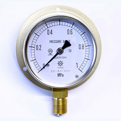 空圧、油圧、その他の一般圧力測定用として製作された兼価版の圧力計。目盛板の大きさは75φ、接続ネジはG3/8B（PF）、縦型つば付き、測定範囲は0〜1MPaです。量産システムによりコスト削減を計っているため非常にリーズナブル。JIS規格に基...