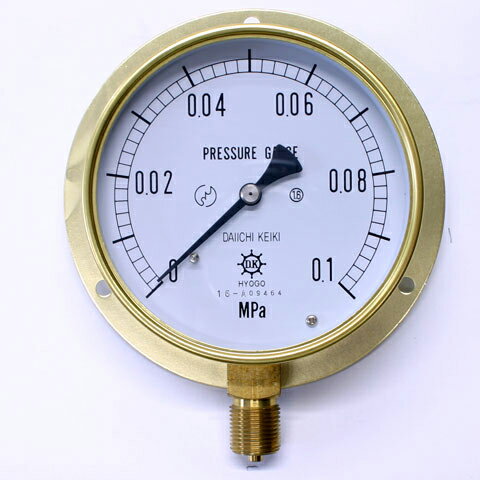 空圧、油圧、その他の一般圧力測定用として製作された兼価版の圧力計。目盛板の大きさは100φ、接続ネジはG3/8B（PF）、縦型つば付き、測定範囲は0〜0.1MPaです。量産システムによりコスト削減を計っているため非常にリーズナブル。JIS規...