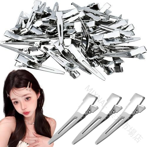 ヘアクリップ プロ用 メタルダックビルヘアクリップ 約50個セット ヘアピン ワニクリップ ステンレス 前髪 散髪 スタイリング 髪留め ステンレス クリップ 跡がつかない 美容師 業務用 長さ4.5cm（シルバー）ブランド: RUITIN...