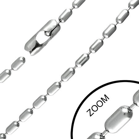 太めのカプセル型のパーツが連なるステンレスチェーン。存在感のある太さと、ボールチェーンとは一風異なるシルエットが、オシャレ心をくすぐるサージカルチェーンです。サージカルステンレス製のネックレスチェーンは、軽量で錆びにくく、腐食に強いので、デ...