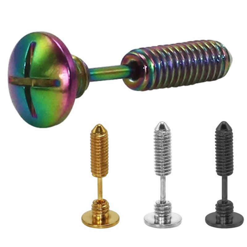 プラスのヘッドネジをデザインしたリアルで面白い16ゲージのストレートバーベル型ボディピアス。装着するとまるで耳に螺子が刺さっているように見えるおもしろボディーピアス。ブラックとゴールドとレインボーのマルチカラーとステンレスカラーのシルバーか...