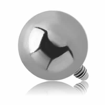 ボールキャッチ側に凸のネジ山（シャフトがネジ穴）がついた内ネジタイプのボディピアス用キャッチ。何も装飾がないシンプルなボールヘッドで、大きさも3mm、4mm、5mm、6mmから選べ、ダーマルアンカーなどの埋め込み型のボディーピアスにも肌への...