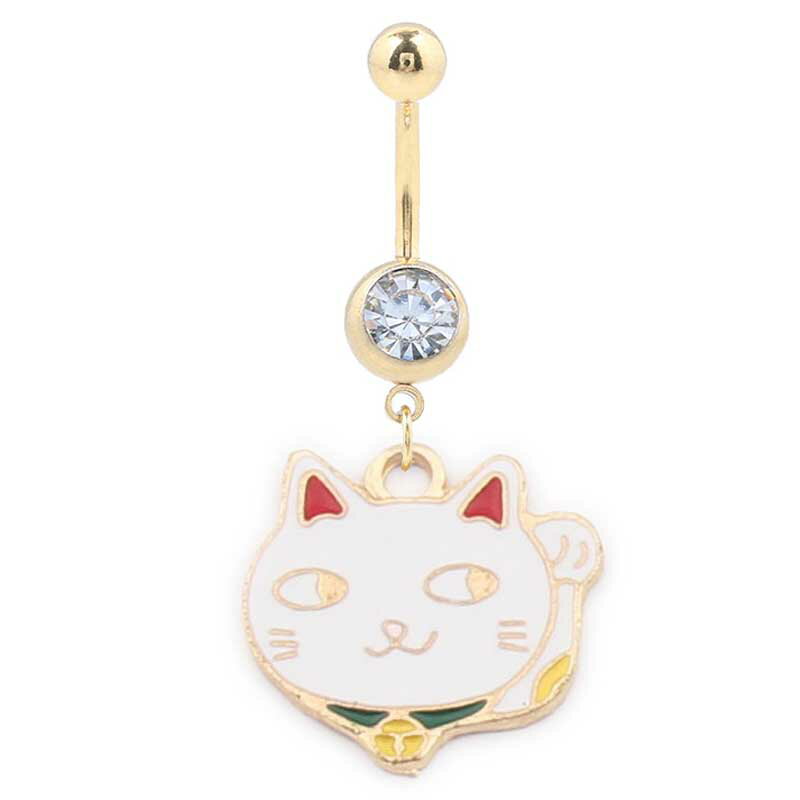 サージカルステンレス316L製のへそピアスを金メッキしたゴールドカラーのカーブバーベルにマネキネコが揺れる猫好きにおすすめの臍ピアス。 高級感のある金色のゴールドヘソピアスにアニマルモチーフの中でも人気の猫が可愛すぎるボディーピアス。 臍ピ...