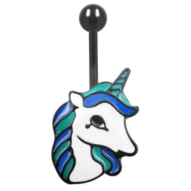 黒色の14ゲージのバナナバーベルに綺麗な青色や白やグリーンで一角獣のユニコーンをデザインしたキュンなへそピアス型ボディピアス。男性からも女性からも人気の天馬ペガサスはとっても可愛くおしゃれなボディーピアスです。素材も安心のサージカルステンレ...