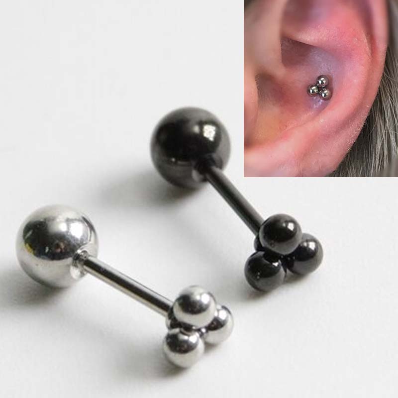 三角形のトライアングルに模った螺髪のような小さい丸型のパーツがオリエンタルムードを醸し出すオモシロい20ゲージのストレートバーベル型ボディピアス。色も黒色ブラックと銀色シルバーから選べます。大きすぎない小さなデザインは男性からも女性からも人...