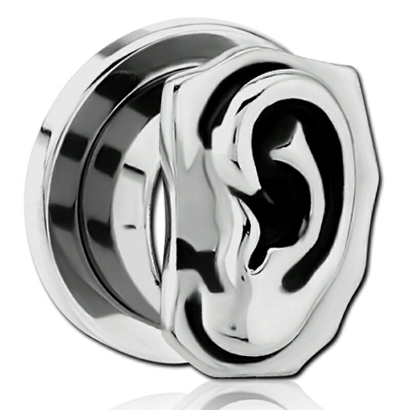 トンネル型ボディピアスに立体的に人間の耳をデザインしたユニークなホールピアス。耳のイヤーロブや軟骨ピアスとして装着すると耳に耳がついているという面白いボディーピアス。おもしろい存在感のあるネジ型のフレッシュトンネルは、ネジ式なので装着の際も...