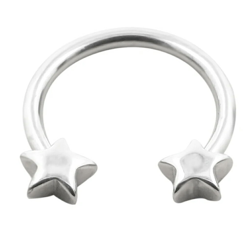 16ゲージのサージカルステンレス316L製のサーキュラーバーベルの両側に星をデザインした耳の軟骨や鼻ピアス（セプタム）オススメのボディーピアス。 ポップな星が存在感をアピールしてくれるボディピアスは男性からも女性からも人気。両側にデザインが...