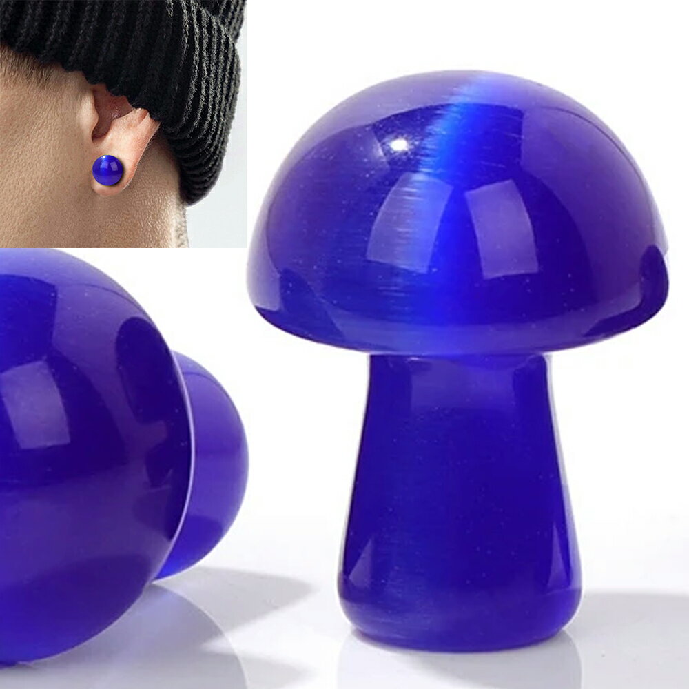天然石の青色のキャッツアイをキノコ型に削り出したおしゃれなストーンプラグ。キャッツアイは、猫目石とも呼ばれ、真ん中の光の帯から、洞察力や直観力や魔除けなどの力があると言われるヒーリングストーンです。 持ち主に先を見通す力や、優柔不断な人には...