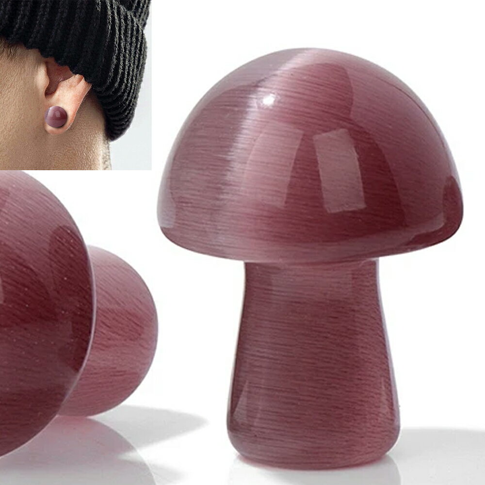 天然石の紫色のキャッツアイをキノコ型に削り出したおしゃれなストーンプラグ。キャッツアイは、猫目石とも呼ばれ、真ん中の光の帯から、洞察力や直観力や魔除けなどの力があると言われるヒーリングストーンです。 持ち主に先を見通す力や、優柔不断な人には...