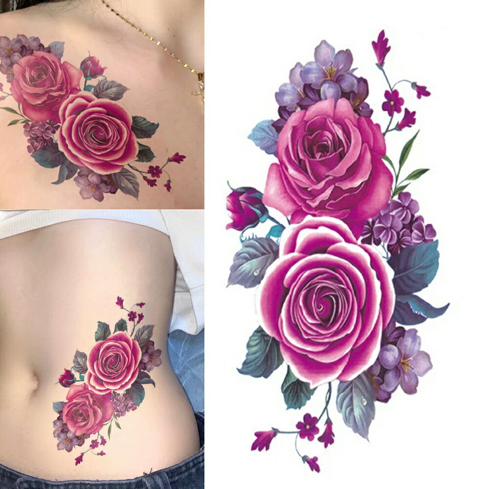 赤いバラの花をモチーフにした水で貼るフェイクタトゥ―ステッカー。 フラワーの中でもローズは人気が高いおしゃれな入れ墨偽物の刺青シール。 大きめサイズのフェイクタトゥシールは、肩、胸、背中、腕、手首、腰、太もも、足首などどこに貼っても存在感を...