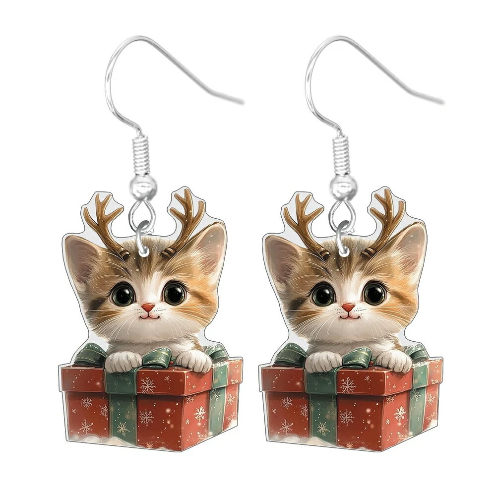 赤いクリスマスプレゼントボックスにトナカイの角飾りを刺した猫をデザインしたフックピアスはクリスマス会やクリスマスイベント、クリスマスパーティーにぴったりのステンレスピアスです。 12月や冬やウインターシーズンに大活躍するイベントピアス。 耳...
