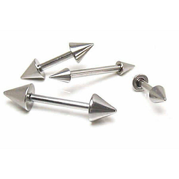 ストレートのシャフトに円すい型のスパイクコーンパーツをセットした外ネジタイプのボディピアス。 シンプルながら円すい型のパンクロックなスパイクパーツが存在感を発揮してくれる男性からも女性からも人気のボディーピアス。 シャフトの長さ（内径）サイ...