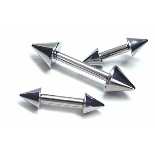 ストレートのシャフトに円すい型のスパイクコーンパーツをセットした外ネジタイプのボディピアス。 シンプルながら円すい型のパンクロックなスパイクパーツが存在感を発揮してくれる男性からも女性からも人気のボディーピアス。 シャフトの長さ（内径）サイ...