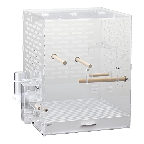 ◆商品名：ジェックス コトリウム460-II 46.5×44.5×58.2cm とまり木・エサ入れ・水入れ付全面クリアでかわいい姿がよく見えるアクリル製バードケージ。下部には穴がないので、ゴミの飛び散りを軽減。横向きに止まるのでいつでも視線...