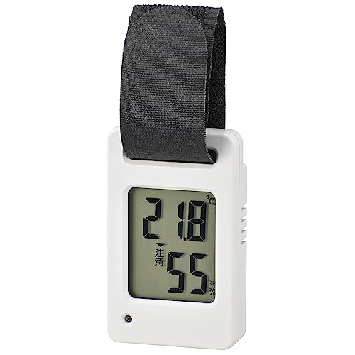 ◆商品名：オーム電機 温湿度計 ミニ ポータブル デジタル バンド付き 熱中症予防 赤ランプ点滅 高温警告 注意マーク表示 ホワイト TEM-801-W 08-1452 OHM【 特 長 】　◆熱中症予防指針を4段階（危険/厳重警戒/警戒/...