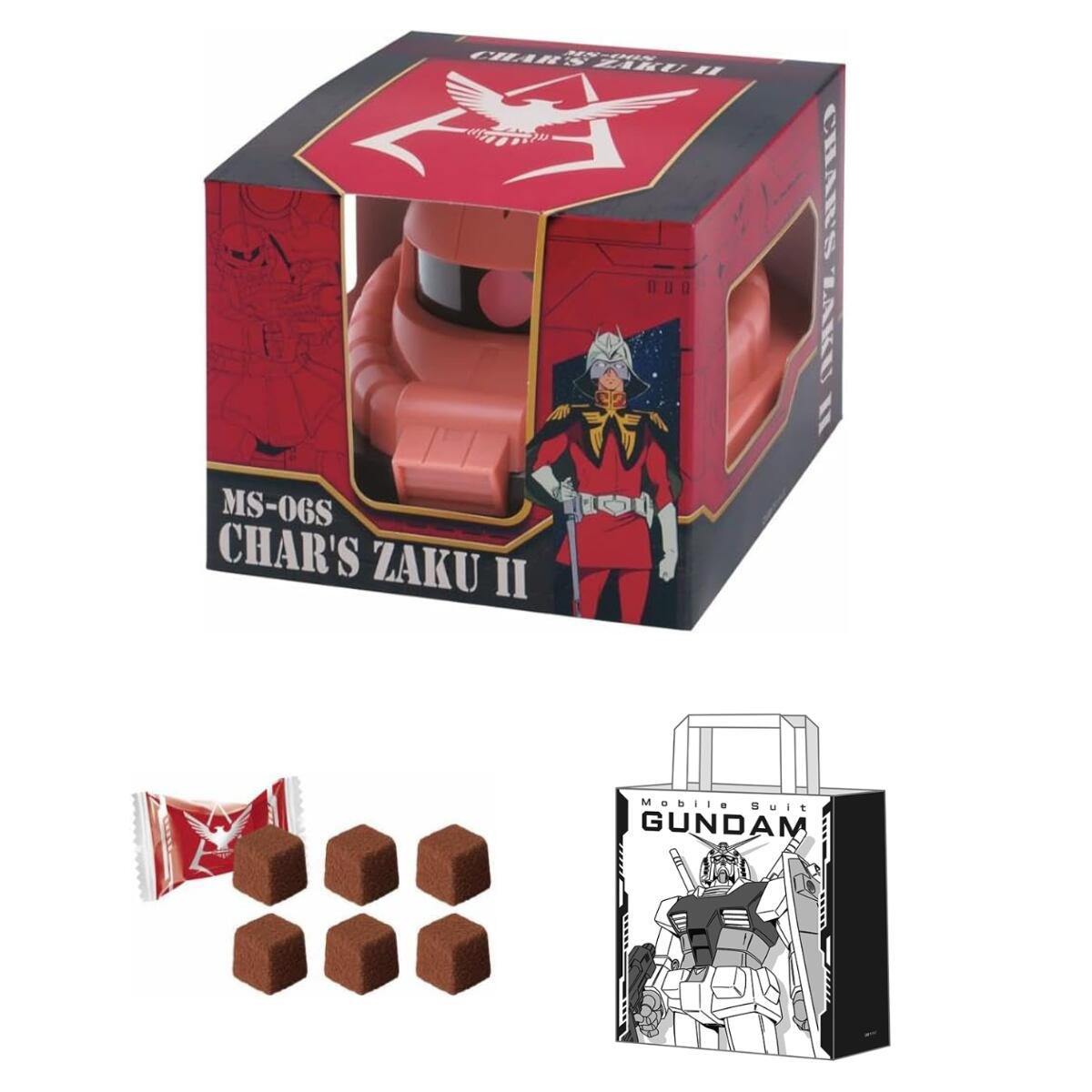 シャア専用ザクのヘッド形ケースにチョコが入った商品です。