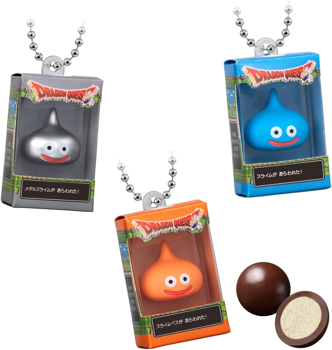 お菓子売り場に スライムたちが あらわれた！ 「CHOCOBOX（チョコボックス）」シリーズより、『ドラゴンクエスト』が登場！ 下の箱には、サクサク美味しいチョコがけビスケット入り！ 上の箱には、モンスターたちのまめちしきが書かれた、まるで...