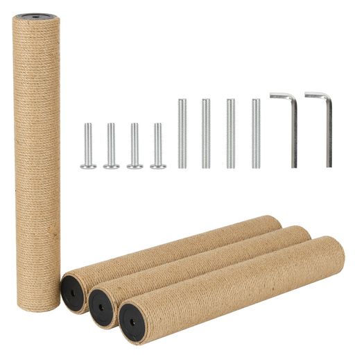 キャットタワーの支柱交換 サイズ仕様:直径6.8cmの麻縄ポール4本セット。キャットタワーの修理や交換に最適なサイズです 高品質素材:耐久性に優れた天然麻縄を使用し、猫の爪とぎや運動に適した構造設計 取付便利:必要な金具一式(ネジ、ボルトと...